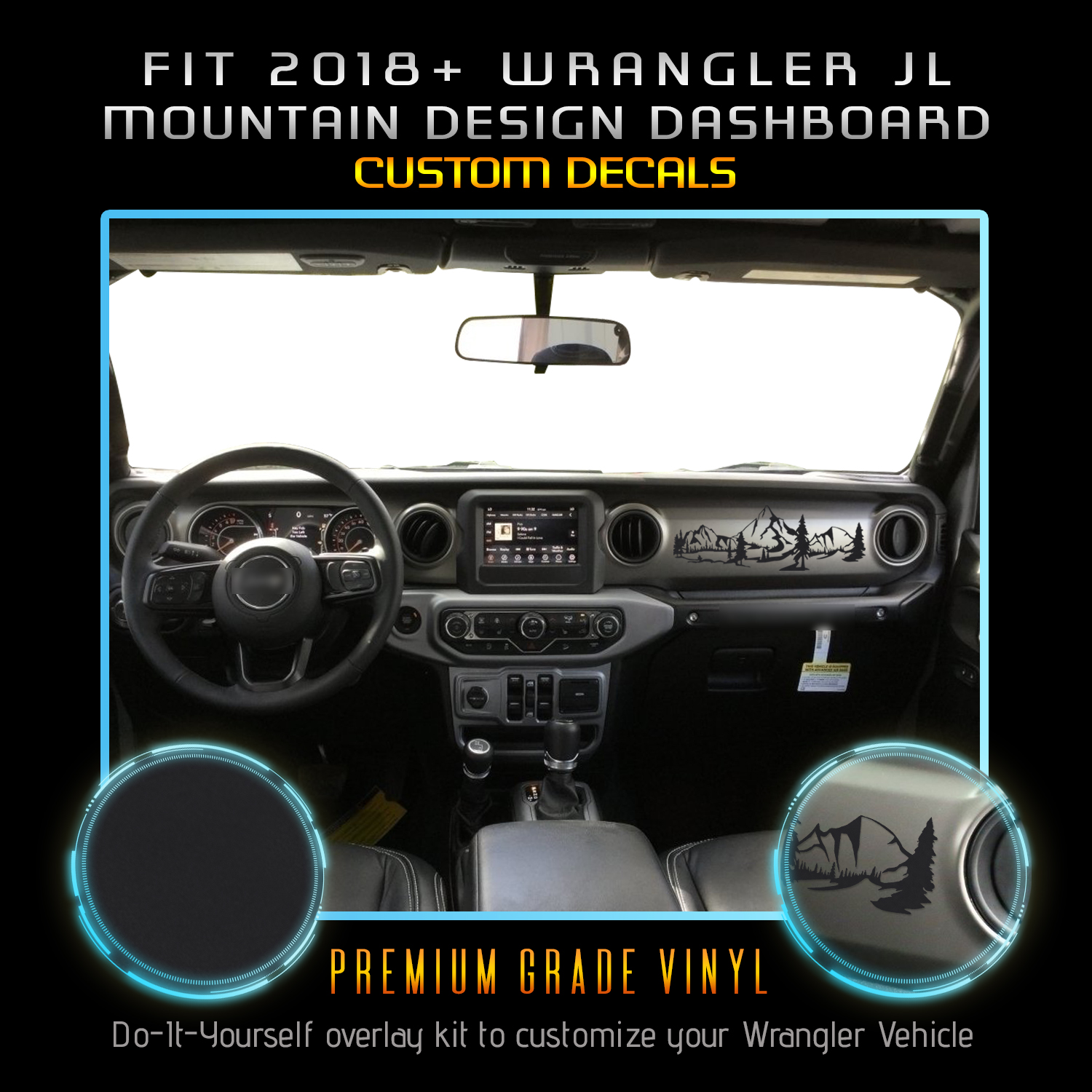 For 2018+ Jeep Wrangler JL Gladiator Dashboard Mountain Design Decal ...